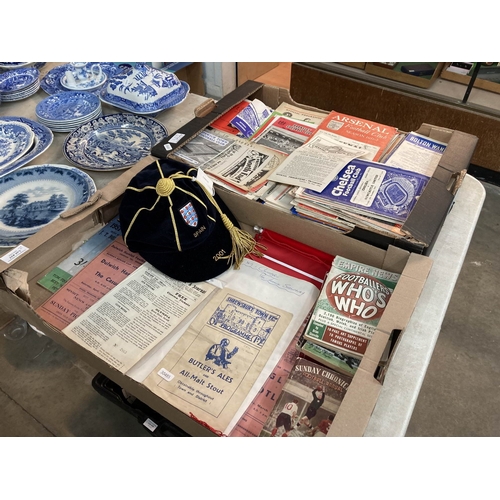 Two boxes of football memorabilia. Official 2001 England U-21 VS Spain ...