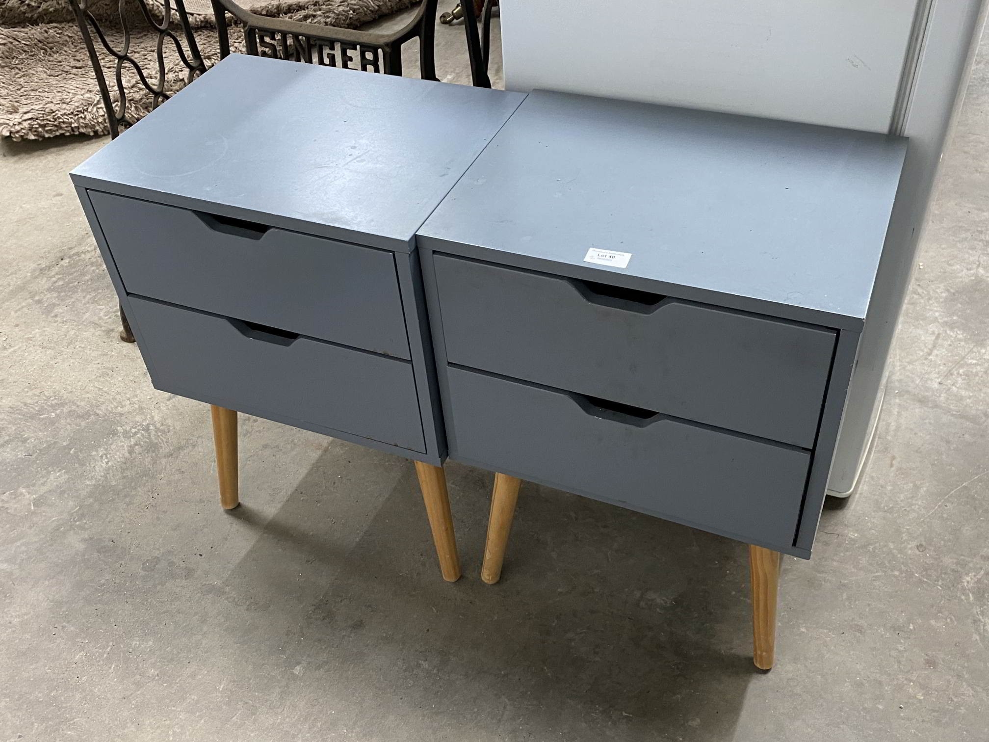 Pair of contemporary grey two drawer bedside chests 56H 40W 30D