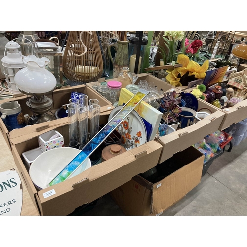 7 boxes of collectables inc. coloured glass bottles, Pendelfin house ...