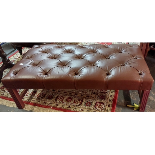 Large Deep Button Leather Top Stool on Stretcher Base - C. 134cm x 72cm ...