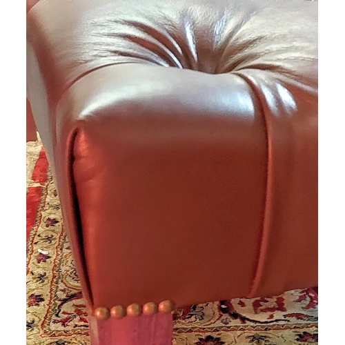 Large Deep Button Leather Top Stool on Stretcher Base - C. 134cm x 72cm ...