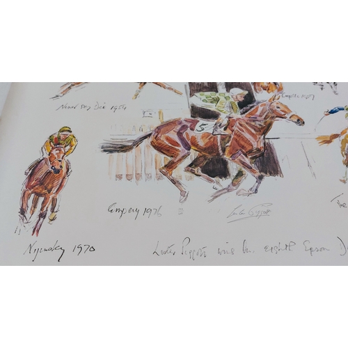 Unframed Print - Lester Piggott with 8 Derby Winners - Signed by Lester ...