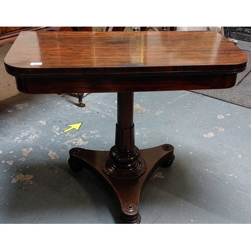 Rosewood Turn Over Leaf Card Table on Pod Base - C. 92cm W x 46cm D x ...