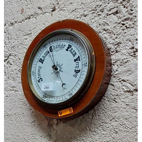 Round Mahogany Aneroid Barometer - C. 28cm W
