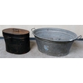 Galvanize Basin (70cm W) & an Oval Tin Box (40cm W)