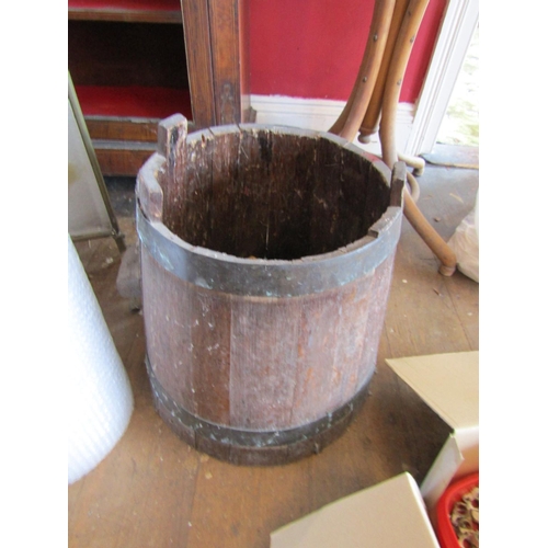 Old Fuel Bucket Circular Form Brassbound Approximately 18 Inches ...