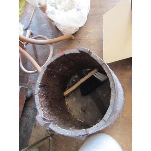 Old Fuel Bucket Circular Form Brassbound Approximately 18 Inches ...