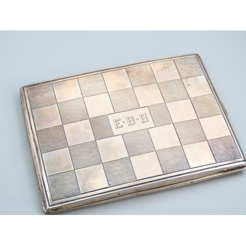 Silver Cigarette Box Hinged Cover Chequer Motif Detailing Art Deco 10cm ...