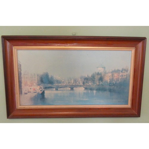 Anthony Klitz (1917 - 2000) River Liffey Dublin Fine Art Oileograph ...