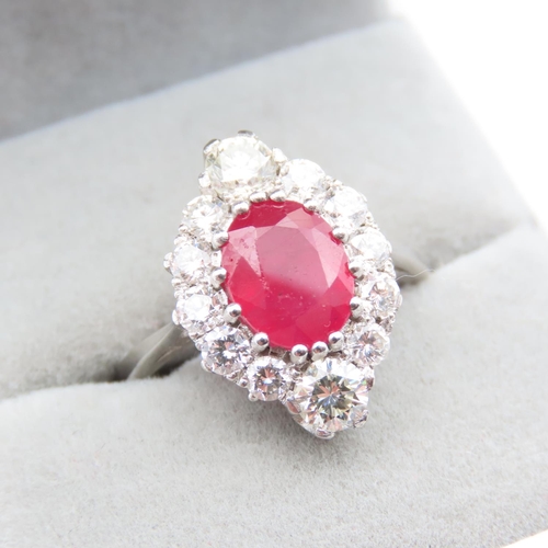 Ruby and Twelve Diamond Set Cluster Ring Mounted on Platinum Band Total ...