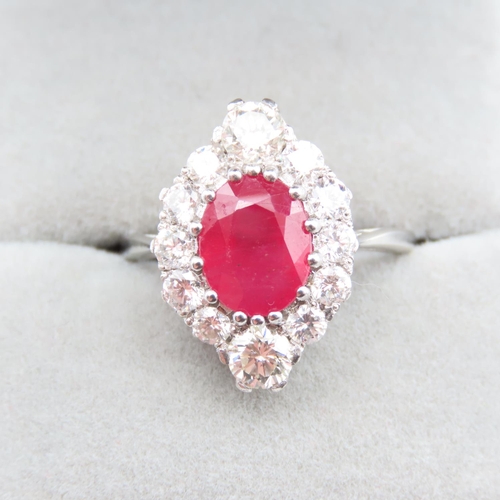 Ruby and Twelve Diamond Set Cluster Ring Mounted on Platinum Band Total ...