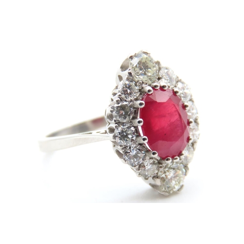 Ruby and Twelve Diamond Set Cluster Ring Mounted on Platinum Band Total ...