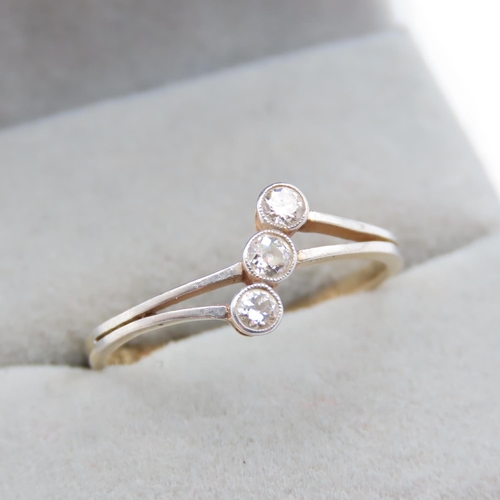 Three Stone Bezel Set Diamond Ring Mounted in 18 Carat Yellow and White ...