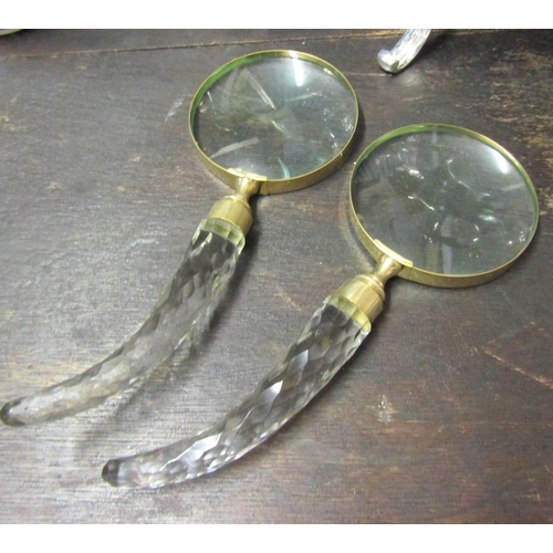 Pair of Cut Crystal Handled Magnifying Glasses Brass Bound Each Good ...