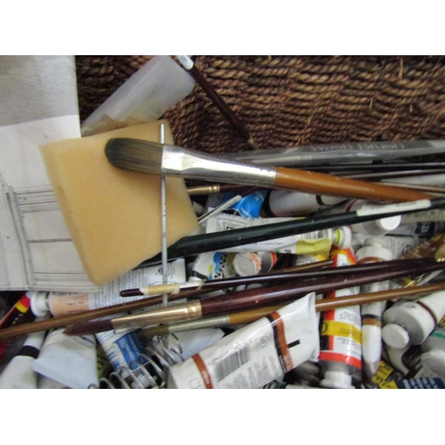 Collection of Various Oils Paints Good Quantity Contained Within Wicker ...