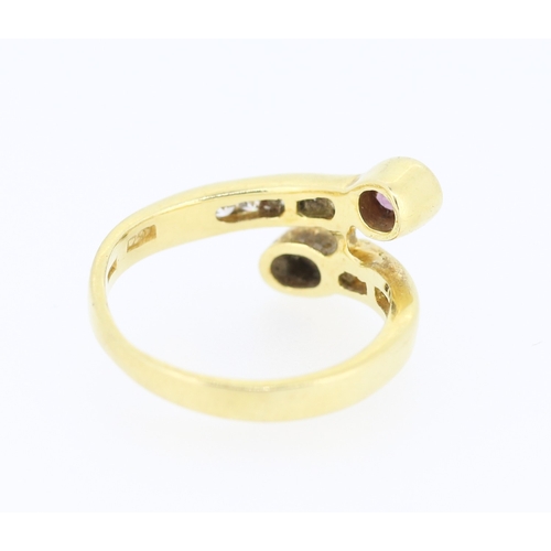 Bezel Set Sapphire and Ruby Wrap Around Form Ring with White Sapphire ...