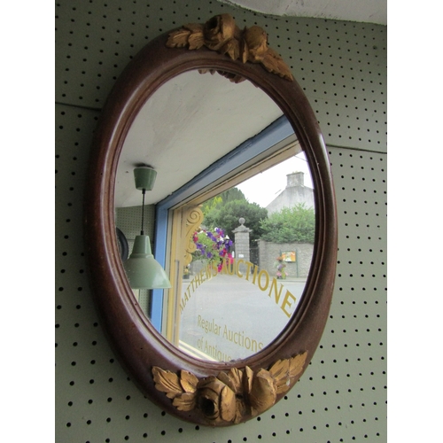 Carved and Gilded Oval Form Wall Mirror Approximately 20 Inches High