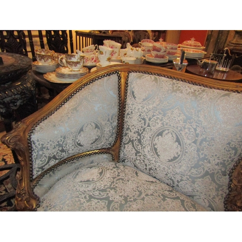 Gilded Damask Upholstered Settee Tub Framed Cabriole Supports ...