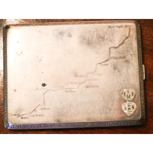 Silver Commemorative Cigarette Case Monogrammed MB Hinged Cover Gilded ...