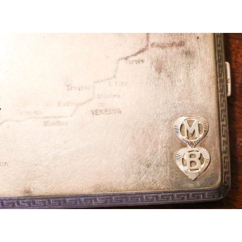 Silver Commemorative Cigarette Case Monogrammed MB Hinged Cover Gilded ...