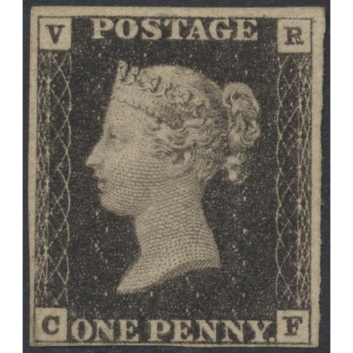 1840 'VR' penny black, CR, 4-margin, mounted mint with light hinge mark ...