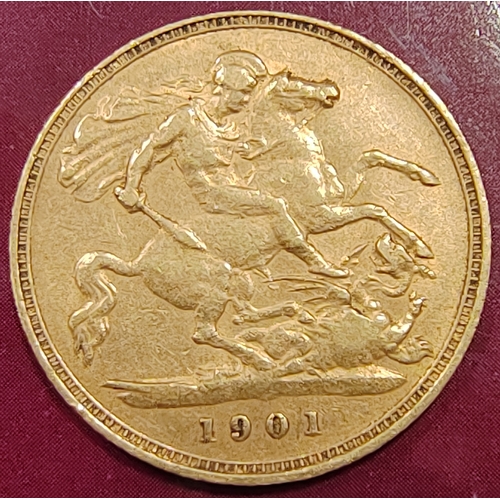Investment Gold Lot – documents required. 1901 half sovereign fine. (Y)