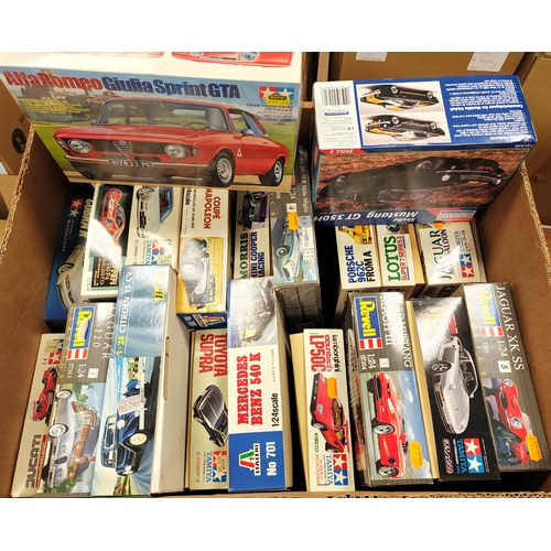 Model kits. Collection of cars, motorbikes and planes, appear complete ...