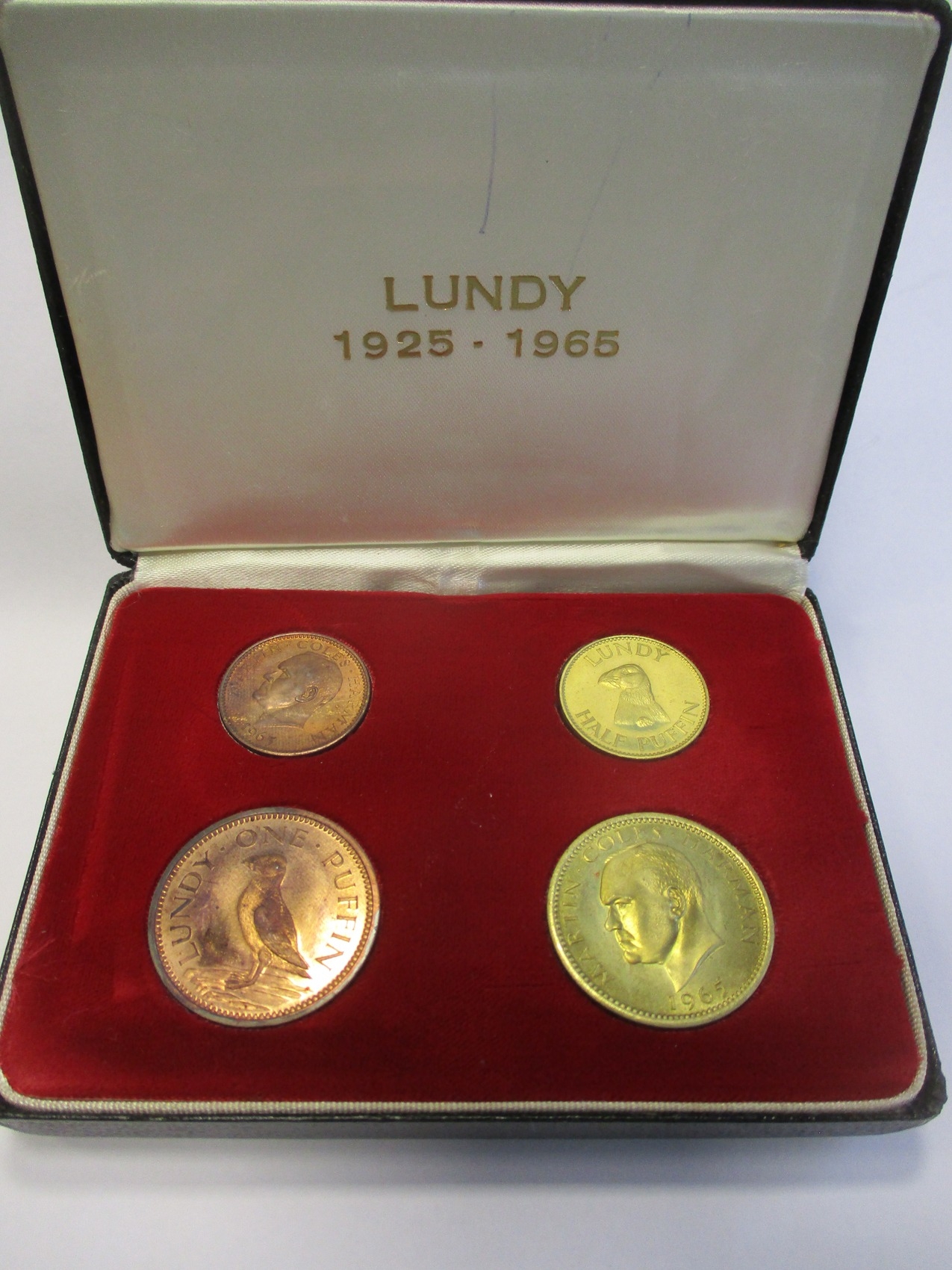 Lundy. 1965 40th Anniversary proof cased set of 4, bronze Puffin and ...