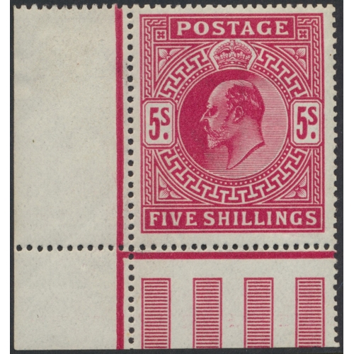 1911-13 Somerset House 2/6d purple, 5/- carmine (left cnr marg) and 10 ...