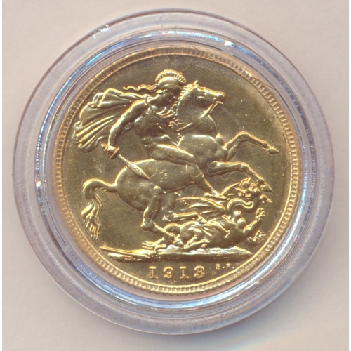Investment Gold Lot - documents required. 1913 sovereign fine. (Y)