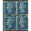 1858-76 2d blue Wmk Large Crown plate 9 block of 4 M, slightly off ...