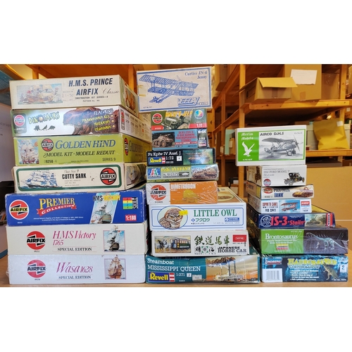 Collection of mostly unassembled kits model kits, appear complete with ...
