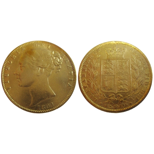 Investment Gold lot - documents required. 1861 sovereign very fine. (Y)