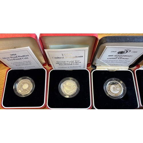 Range of boxed silver proofs FDC piedfort £2's, including 1989 twin set ...