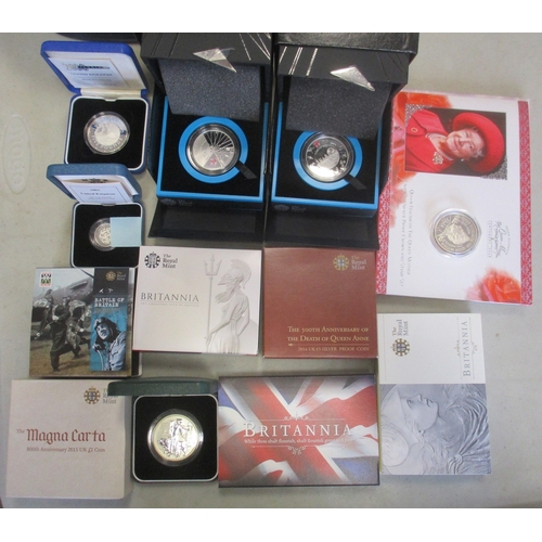 Collection of boxed silver proofs FDC, with £5 1999 Millennium, 2000 ...