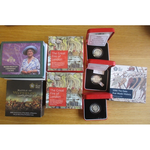 Range of boxed silver piedfort proofs FDC, with £5 2000 Queen Mother ...