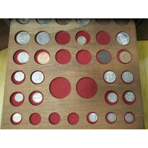 Collection in wooden coin case (H16cm x W29cm x D30cm (key present ...