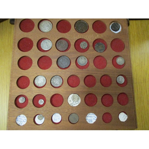 Collection in wooden coin case (H16cm x W29cm x D30cm (key present ...