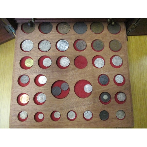 Collection in wooden coin case (H16cm x W29cm x D30cm (key present ...