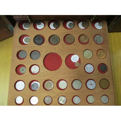 Collection in wooden coin case (H16cm x W29cm x D30cm (key present ...