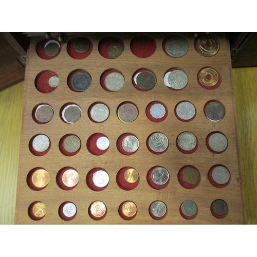 Collection in wooden coin case (H16cm x W29cm x D30cm (key present ...