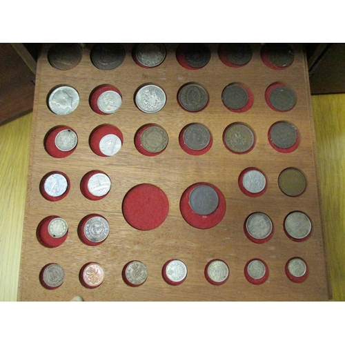 Collection in wooden coin case (H16cm x W29cm x D30cm (key present ...