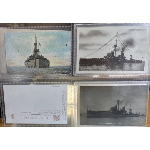 Shipping. Naval ships coln. of vintage cards in one album, incl. ptd ...