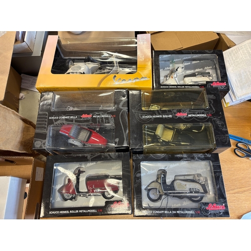 Collection of mostly boxed model scooters and motorbikes, generally ...