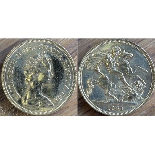 Investment Gold Lot - Documents Required. 1981 sovereign uncirculated. (Y)