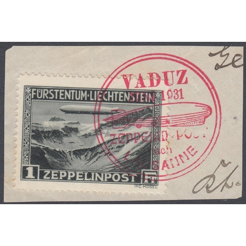 STAMPS LIECHTENSTEIN 1931 1fr Green Zeppelin on piece cancelled by ...