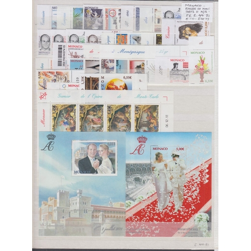Modern selection of U/M Euro issue stamps on three stock pages. Face ...