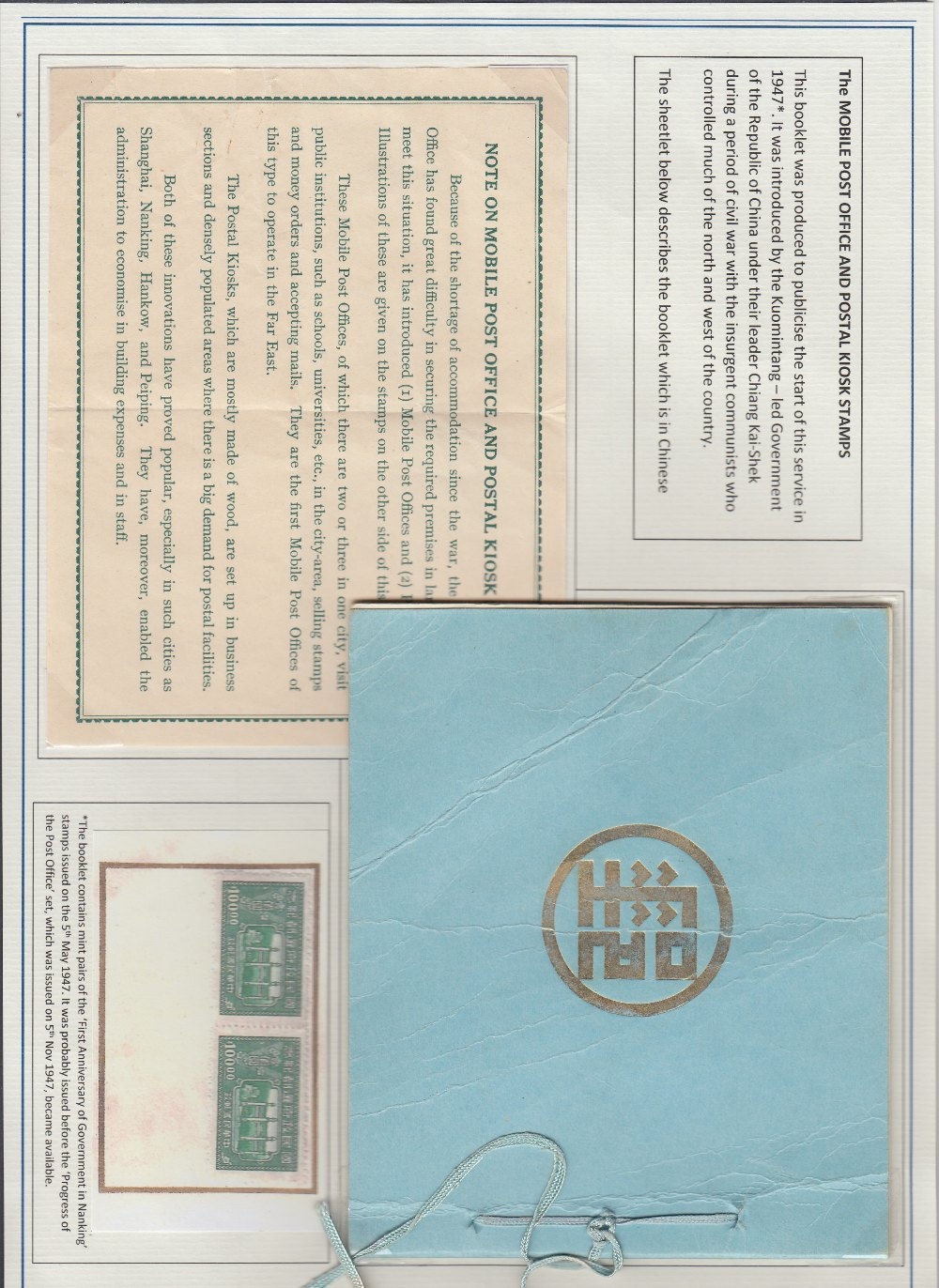 STAMPS CHINA : Booklet issued 1947 "The Mobile Post Office and Postal ...