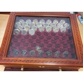 Wood and glass display case with USA Dollar coins Sacagawea Dollars