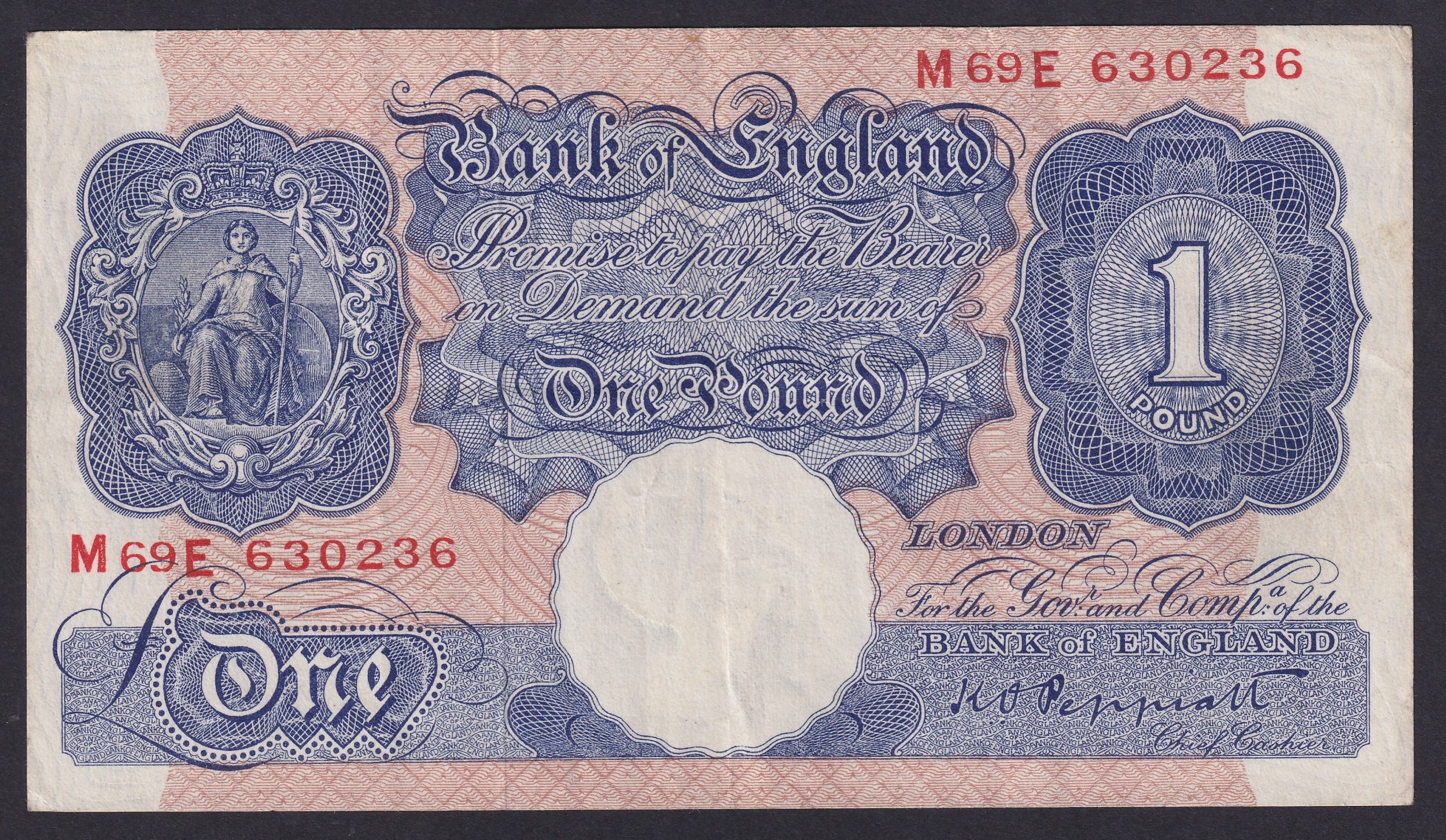 1940 £1 Blue bank note on collectable used condition M69E 630236